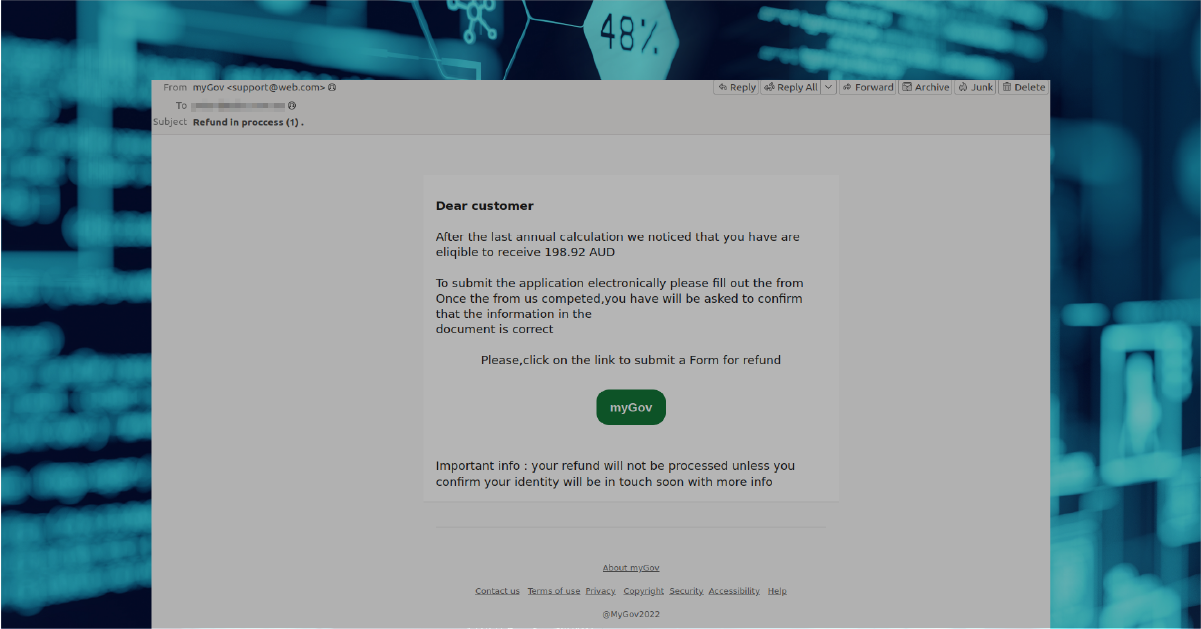New phishing scam alerts myGov users that they have a “refund in process”
