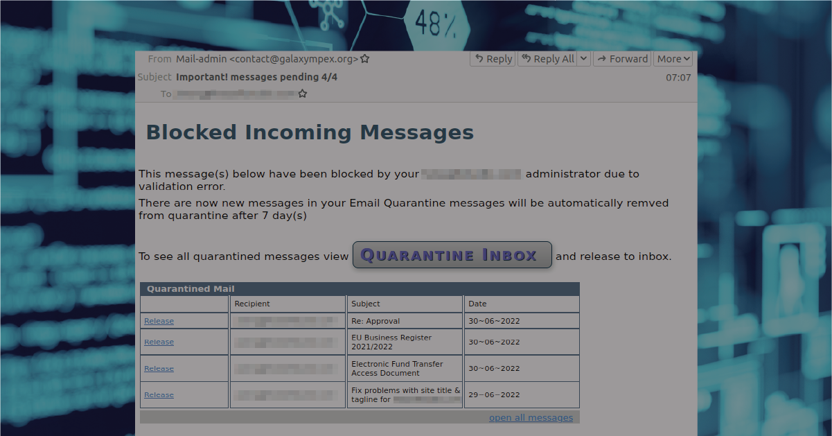 Tricky Scam Email Warns of “Blocked Incoming Messages”