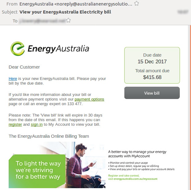 Scam Alert: Fake 'Energy Australia' Email