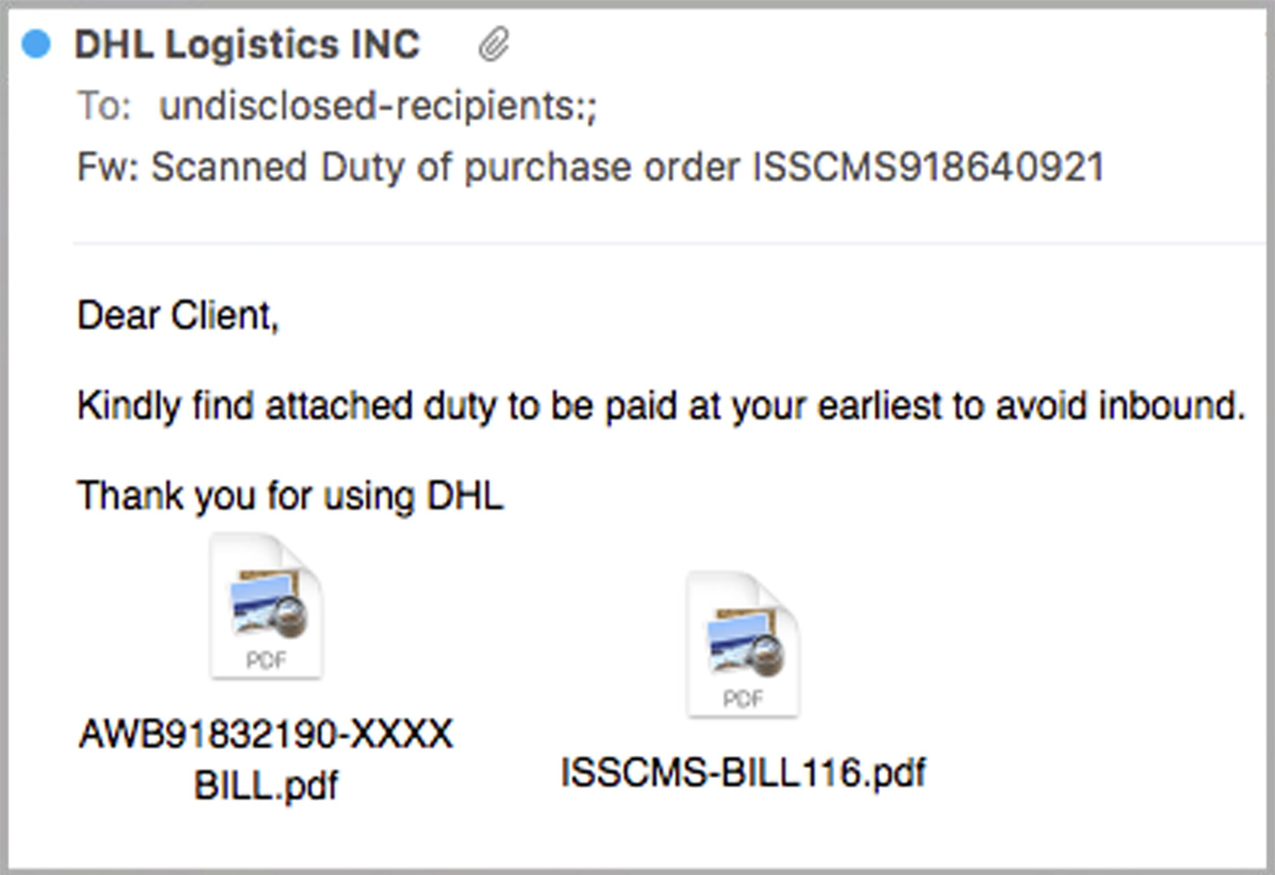Fake DHL Email Malware Scam Detected