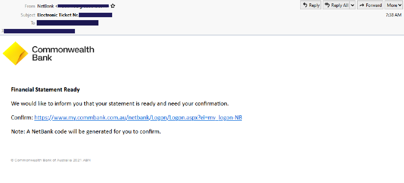 CBA NetBank Customers Beware of Fake ‘Financial Statement’ Email Alert