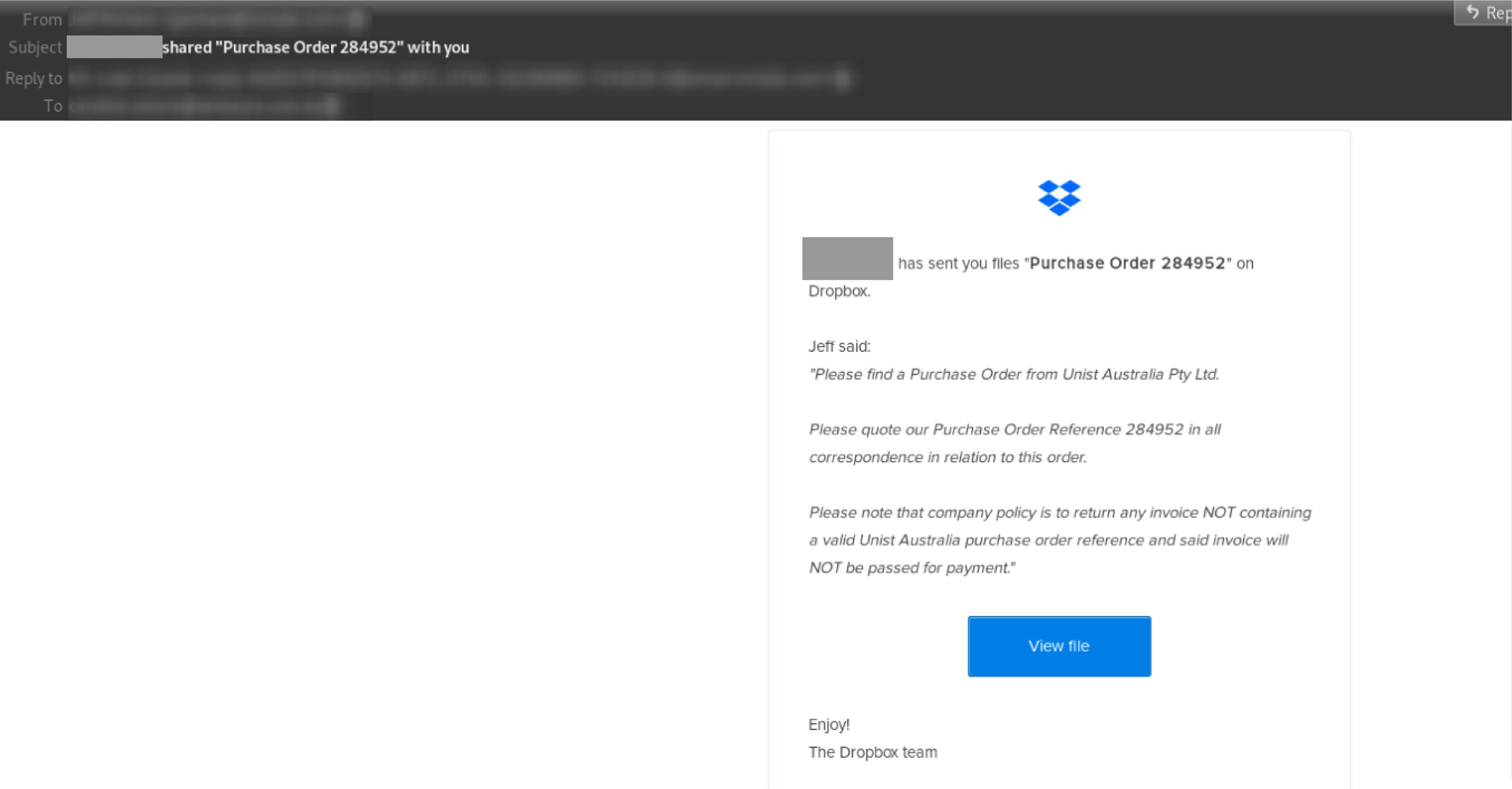 Caution: 'Purchase order' email contains malicious link