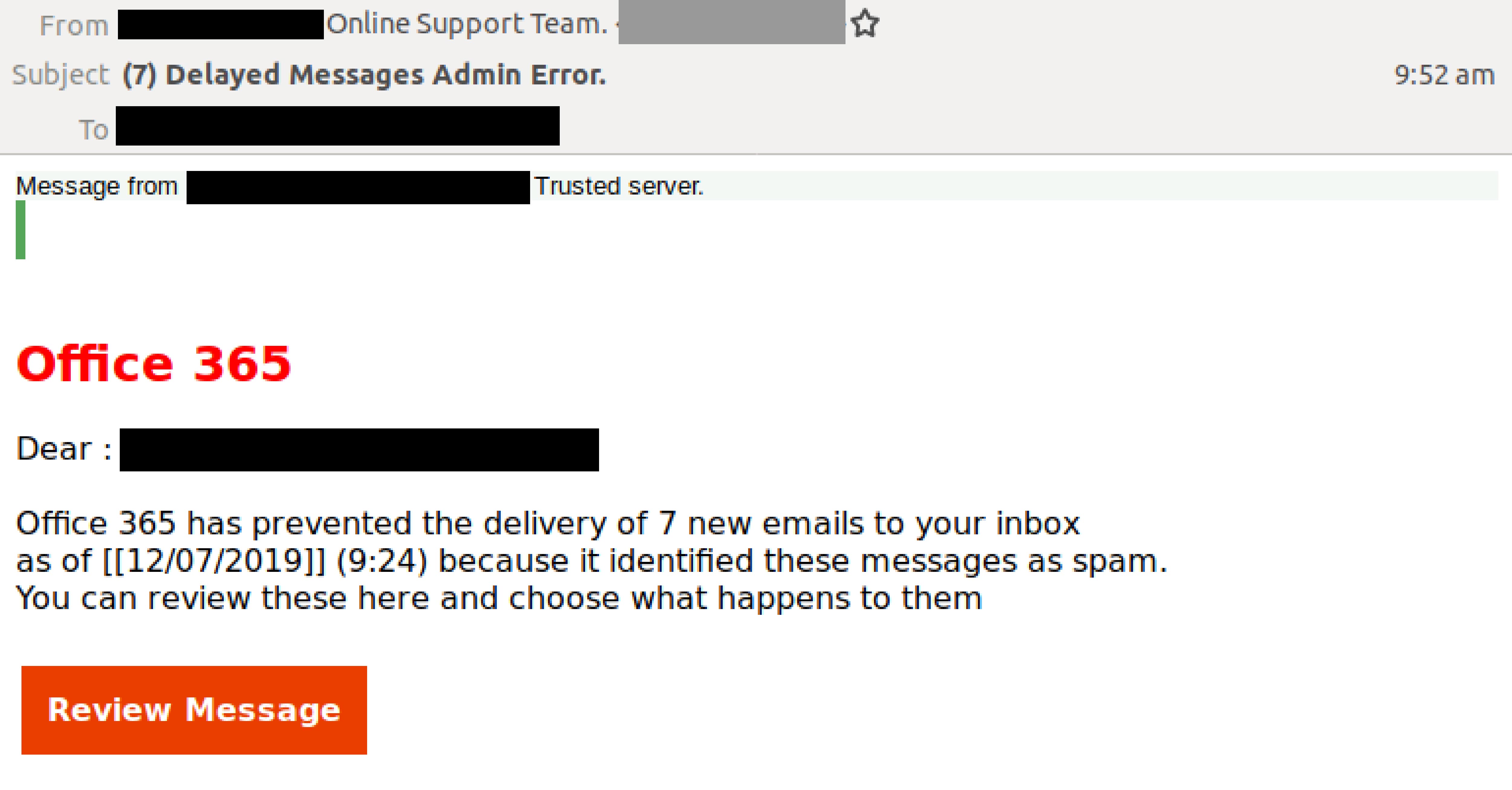 Phishing email spoofing Office 365 claims your messages haven’t been ...