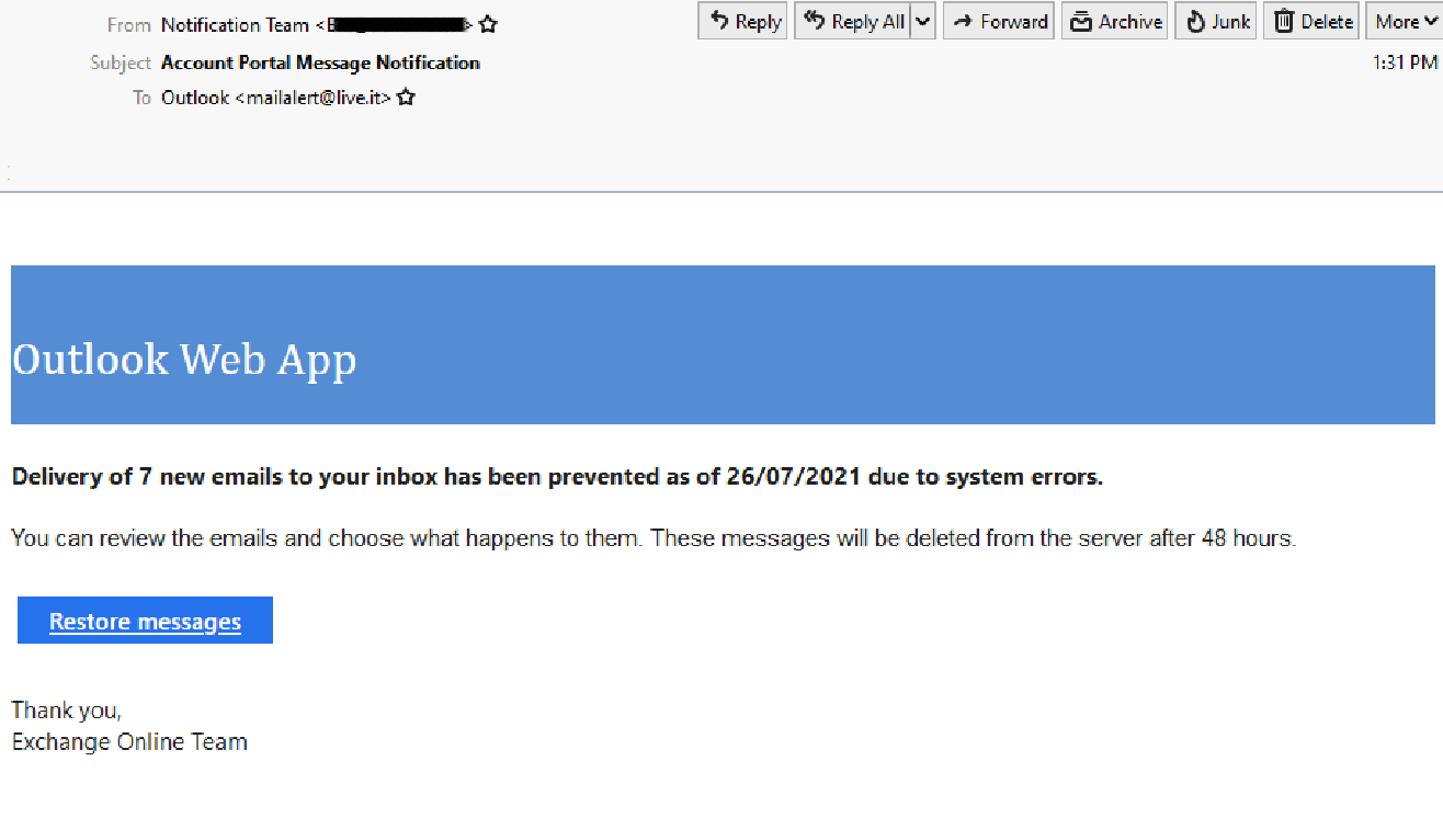 Worth A Double-Take: False Email Quarantine Alerts from ‘Outlook’