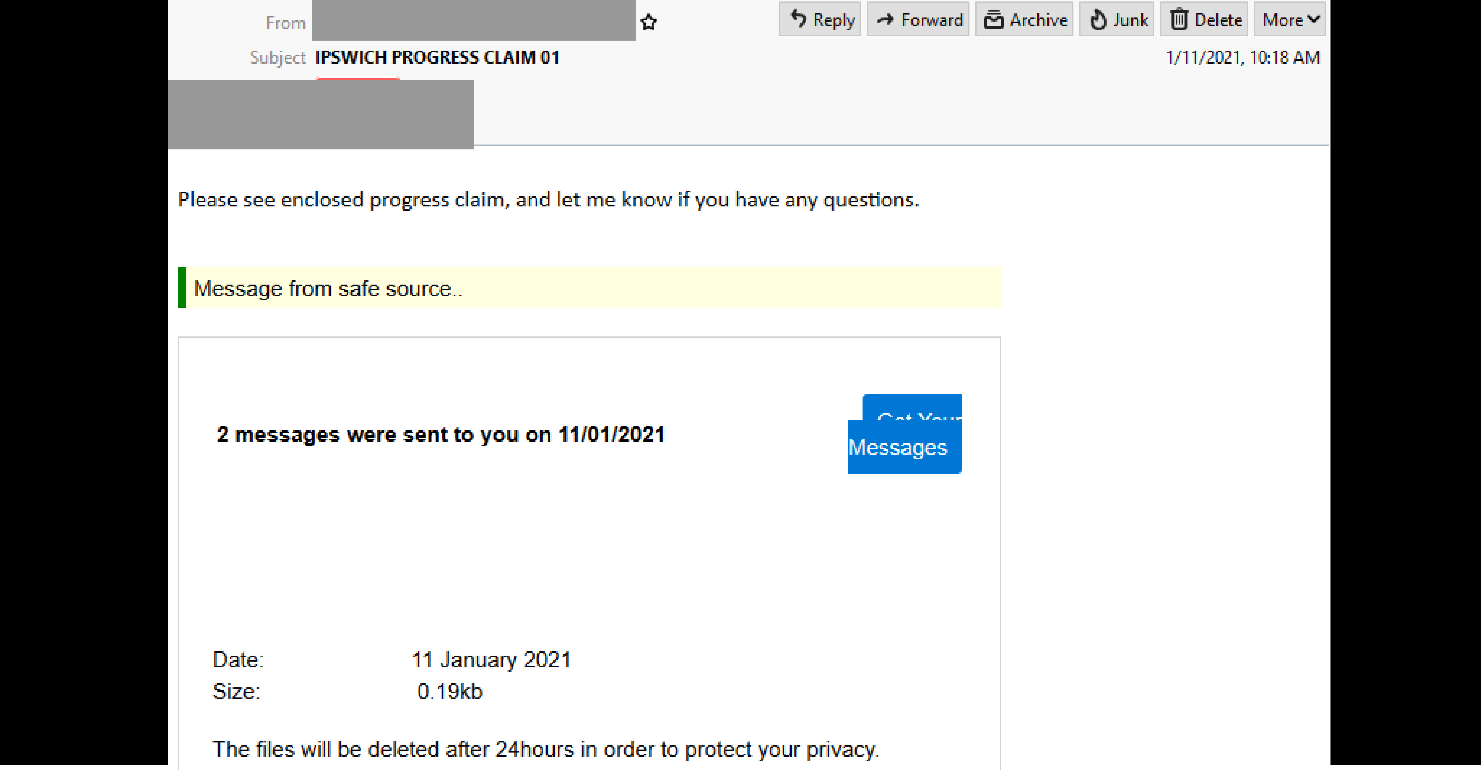 Caution: Phishing email uses “progress claim” to lead users to fake ...