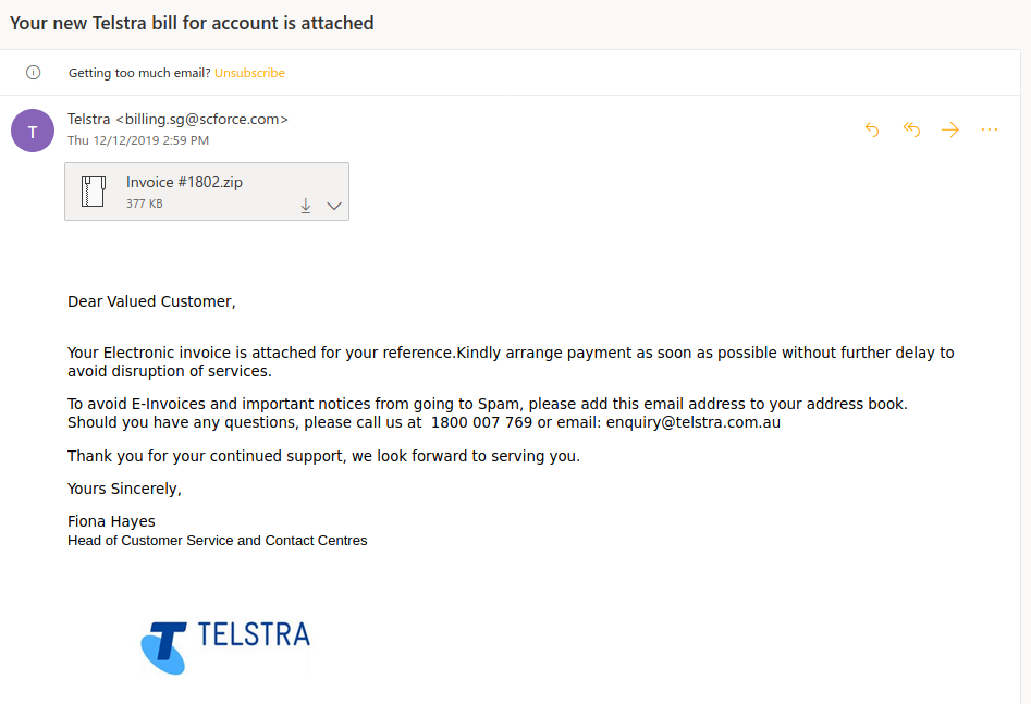 Telstra brandjacked in latest email scam