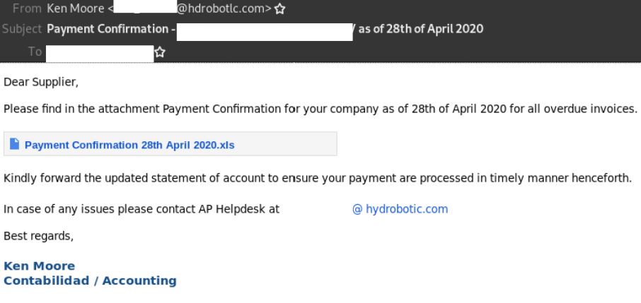 Email containing an “updated statement of account” delivers malicious ...