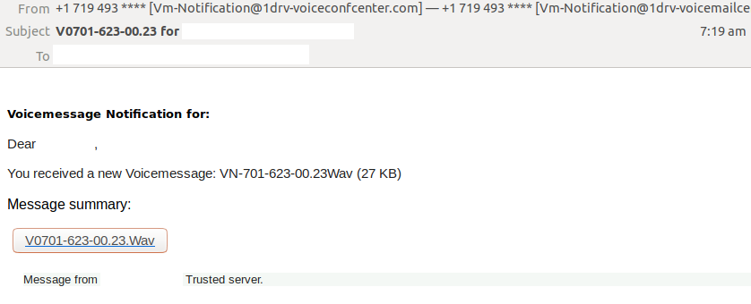“Voicemessage Notification” email is actually a phishing scam
